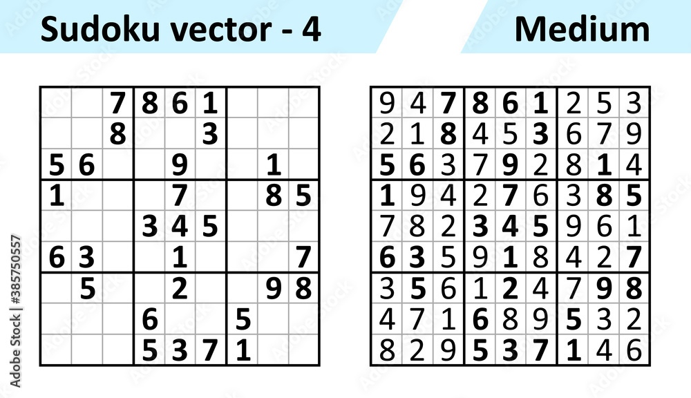Sudoku game with answers. Simple vector design set Sudoku. Blank template. Complexity of the ...