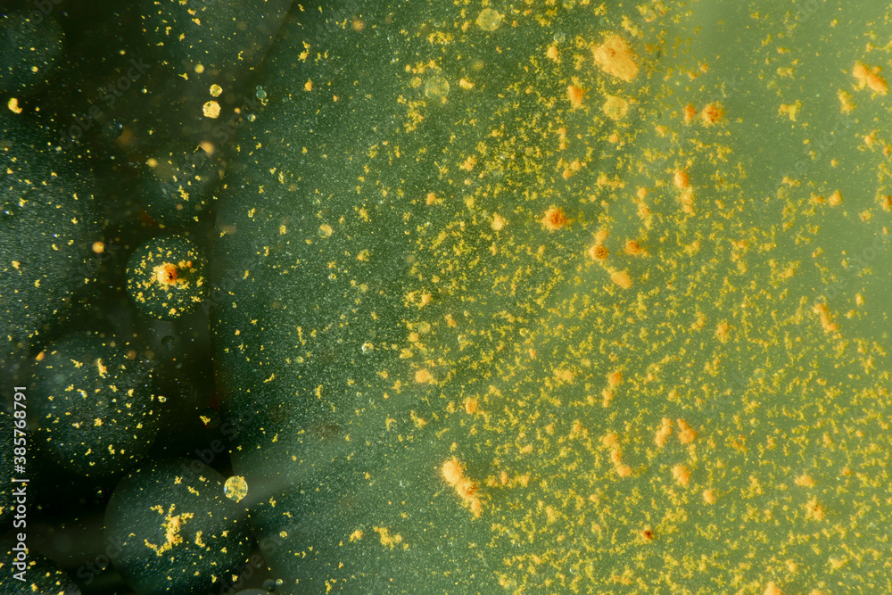 Pollution fluids. Series of photographs of particles, bubbles and ...