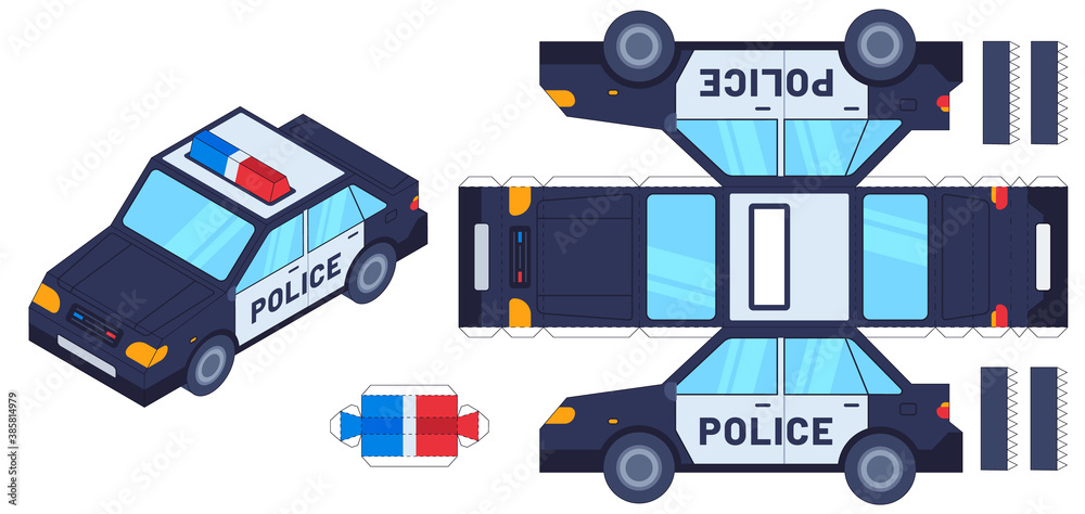 Police car paper cut toy. Kids crafts, create toys with scissors and ...