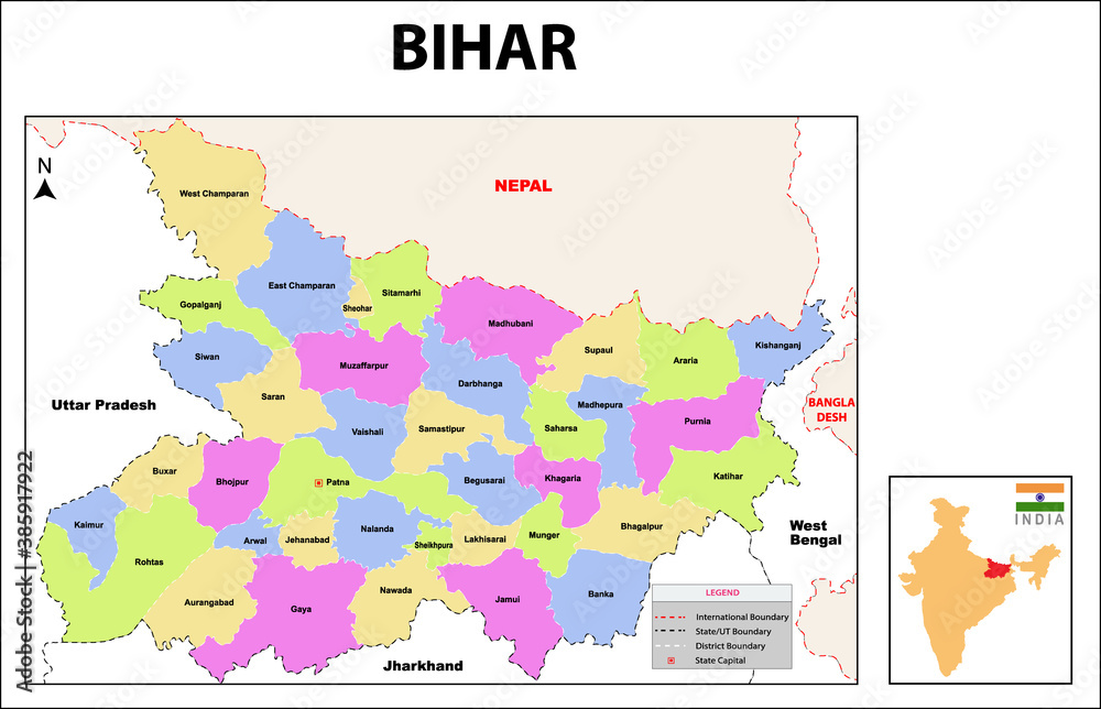Bihar Map. bihar district map, India. Bihar, India, vector map isolated ...