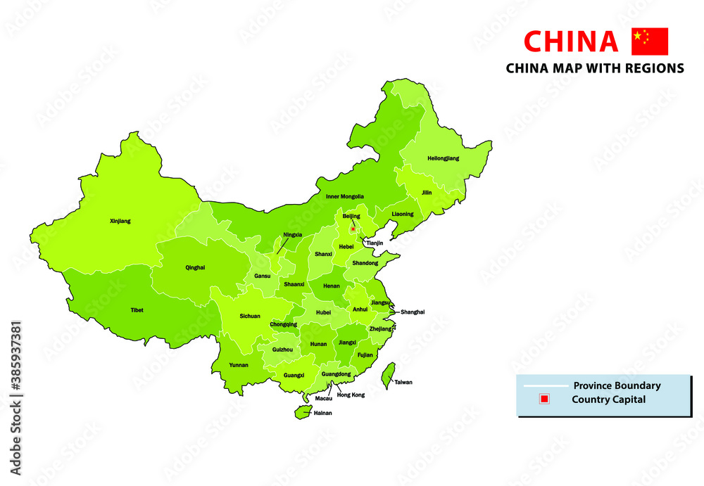 China map. Political Map of China provinces 2020 in green color ...