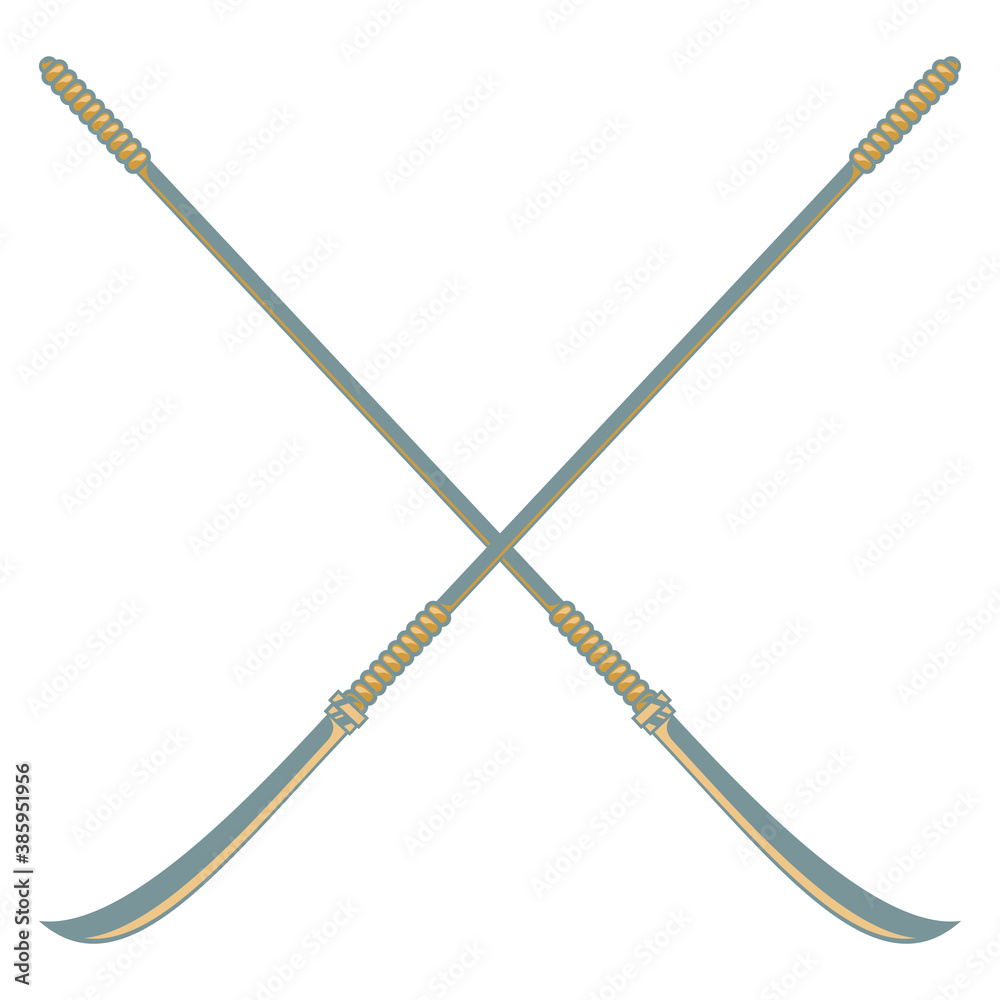 Vintage color two crossed naginata weapons isolated on white background ...