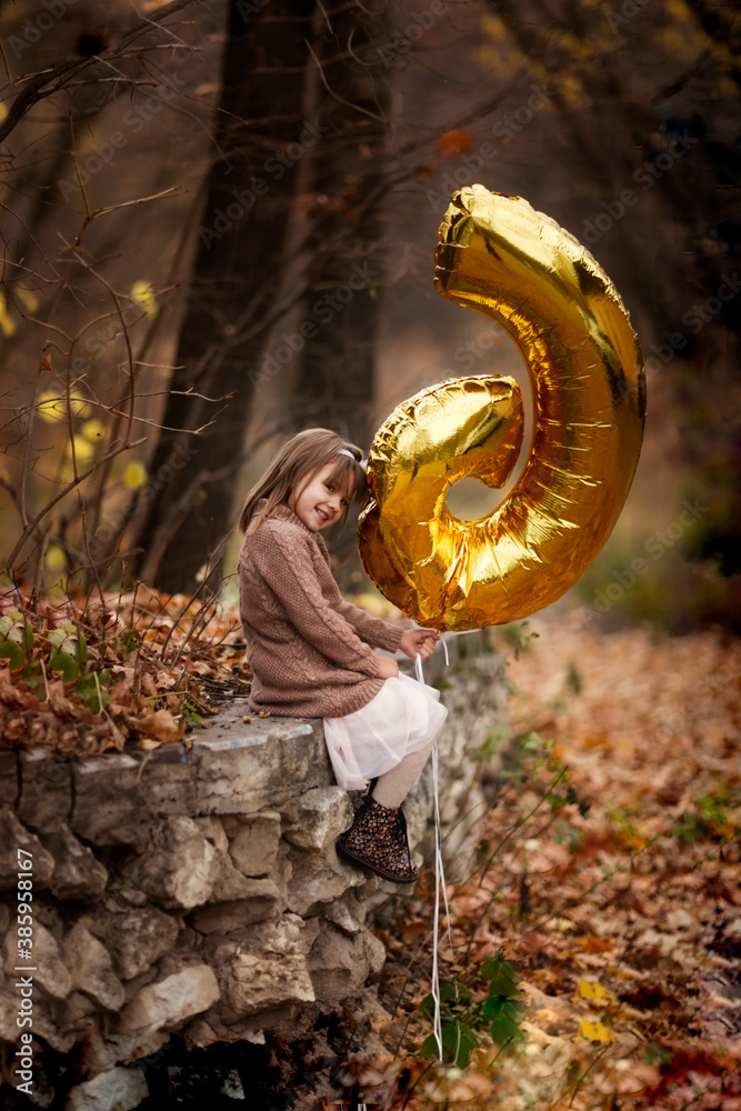 Cute kid girl with balloon number 6, children's birthday, sixth ...