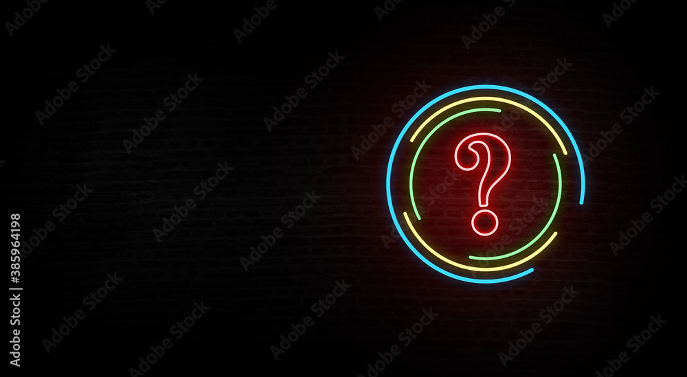 Neon glow question mark on dark purple background, question mark ...