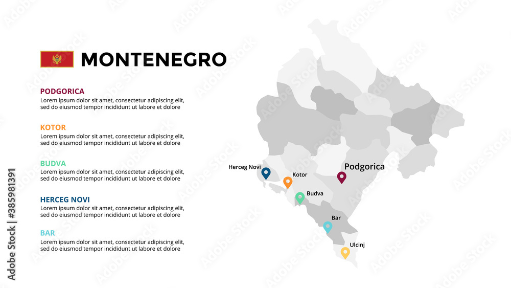 Montenegro vector map infographic template. Slide presentation ...