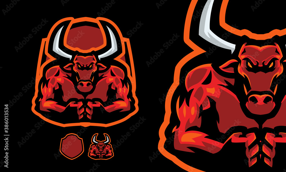 angry red bull with muscle body mascot logo Stock Vector | Adobe Stock