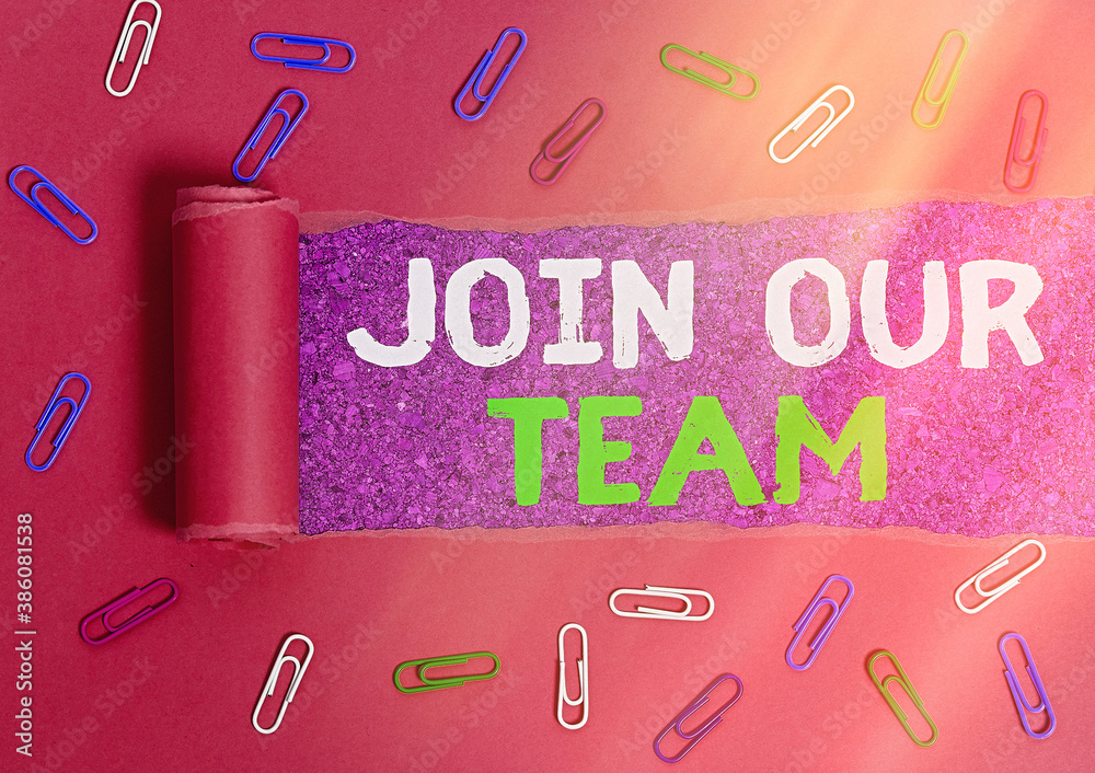 Writing note showing Join Our Team. Business concept for inviting ...