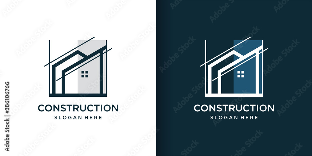 Construction logo with line art style, building, unique, Premium Vector ...