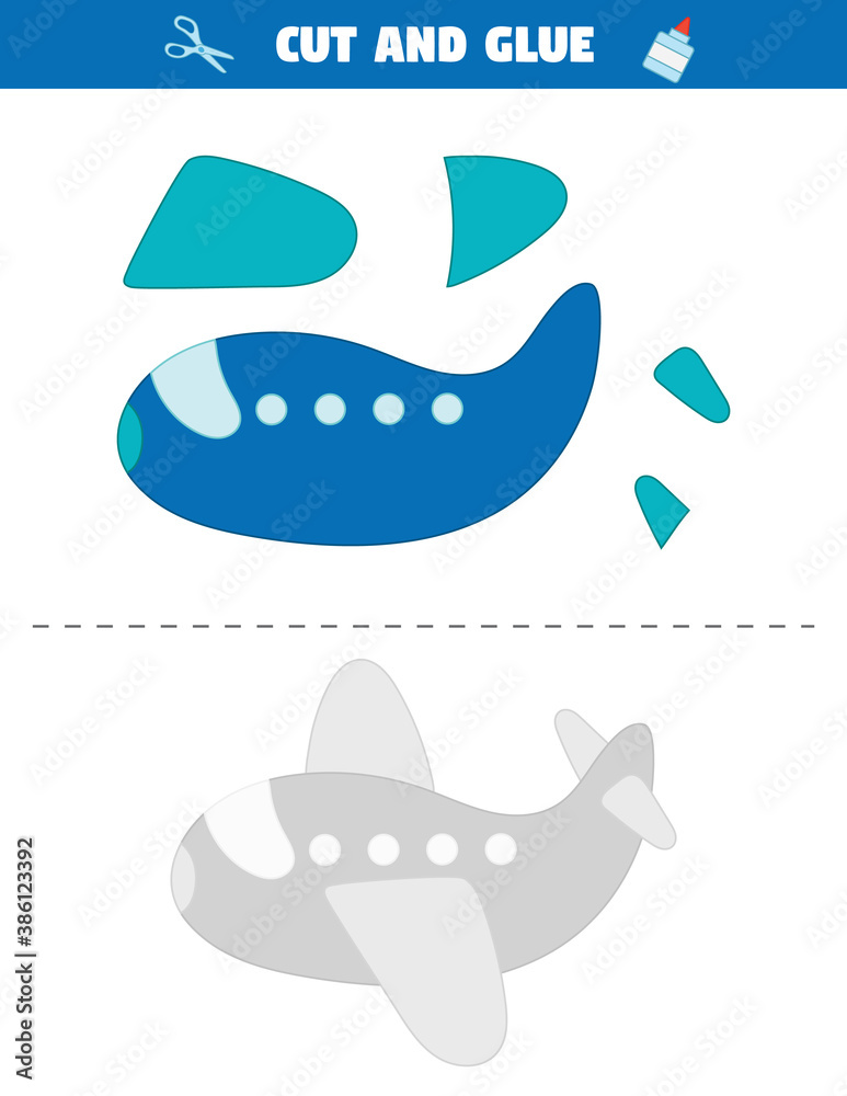 Learn cut and glue create airplane. Educational worksheet for preschool ...