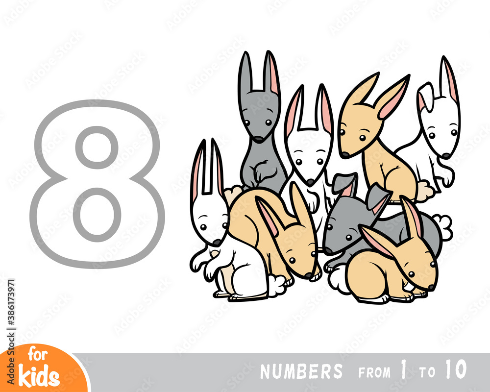 Educational poster for children about numbers. Digit eight, eight ...