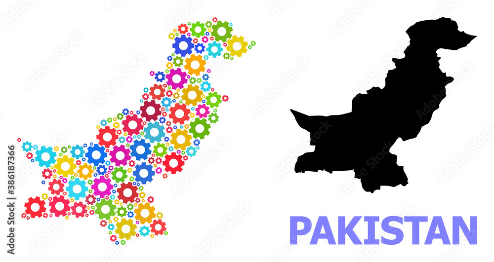Vector collage map of Pakistan constructed for engineering. Mosaic map ...