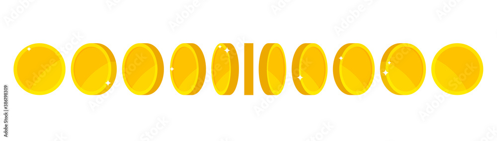 Gold coin animation for game and apps. Vector golden coins in different ...