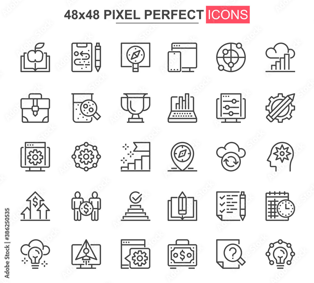 Startup thin line icons set. Business idea generation and development ...