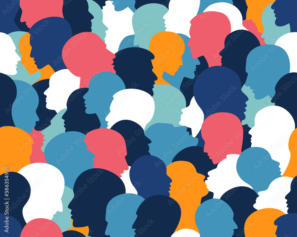 People profile heads. Seamless pattern of a crowd of many different ...