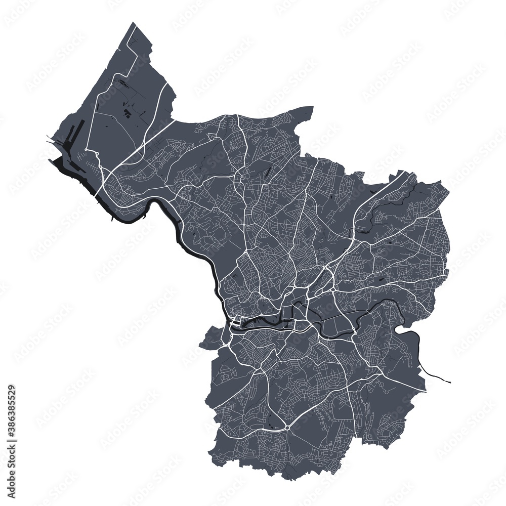 Bristol map. Detailed map of Bristol city poster with streets ...