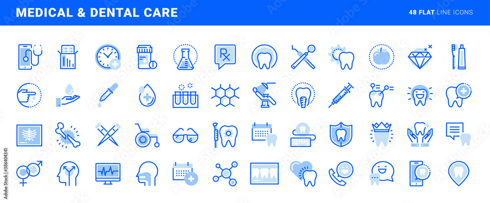 Set of flat line icons of medical and dental care. Vector concepts for ...