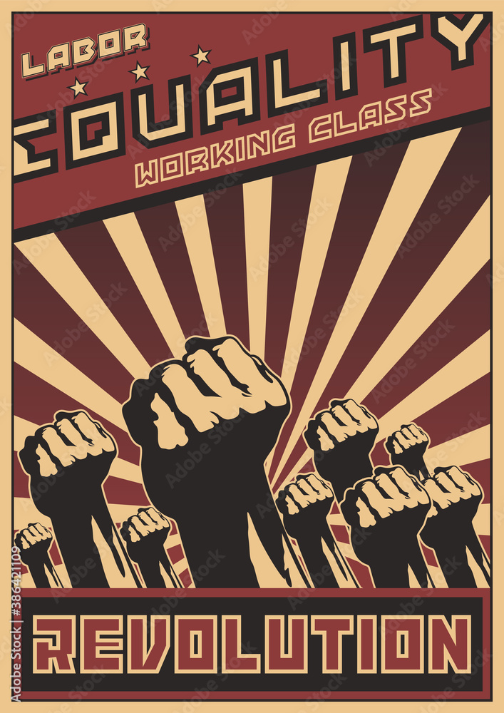 Labor, Equality, Revolution! Retro Uprising Propaganda Poster Stock ...