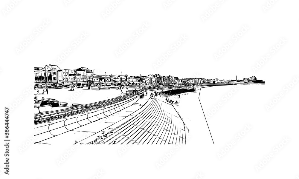 Building view with landmark of Blackpool is a seaside resort on the ...