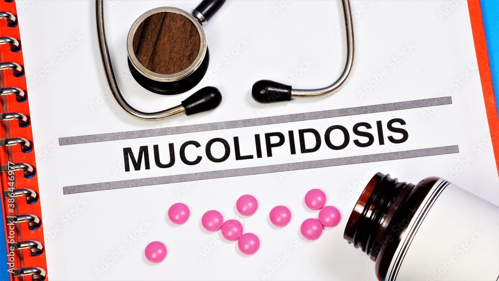 Mucolipidosis. Text label to indicate the state of health. The ...