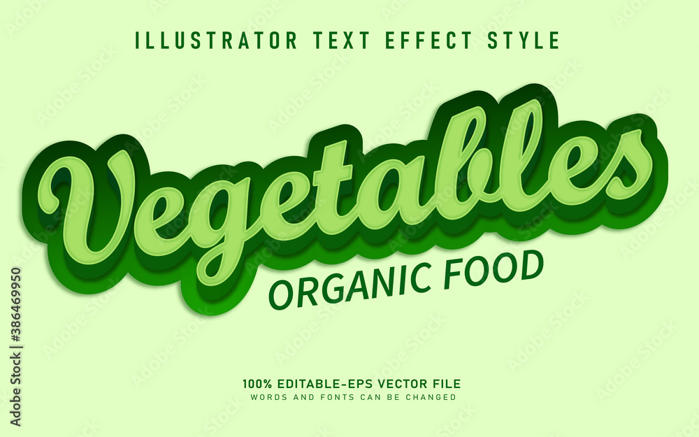 Vegetable organic food text effect. Green farm natural font. 3d nature ...