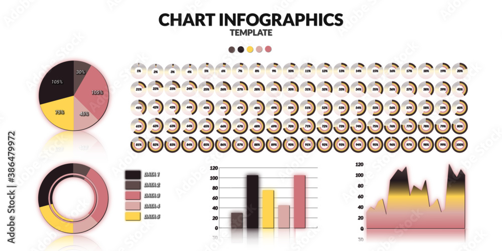 Chart Infographics, Progress Bars, Bar Graph, Area Graph, Pie Chart, Donut Chart Stock Vector ...
