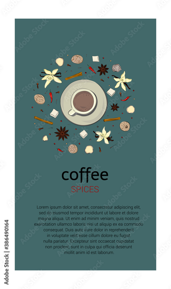Vector template of coffee or tea spices for cards, invitations, menus ...