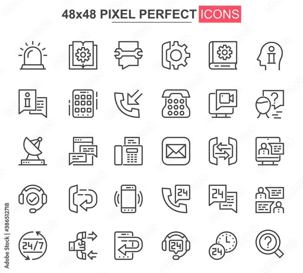 Support service thin line icon set. Customer support, hotline ...