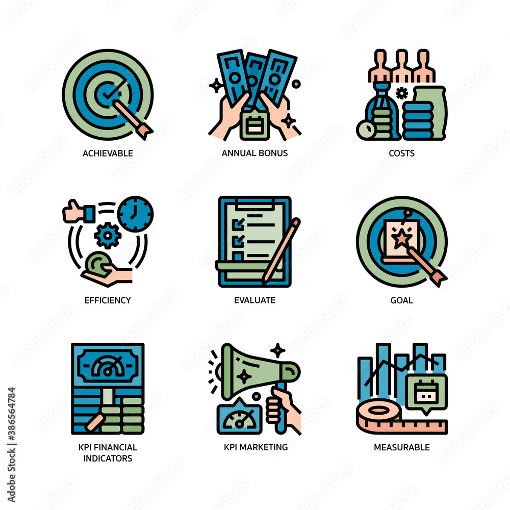 Key performance indicators icons set Stock Vector | Adobe Stock