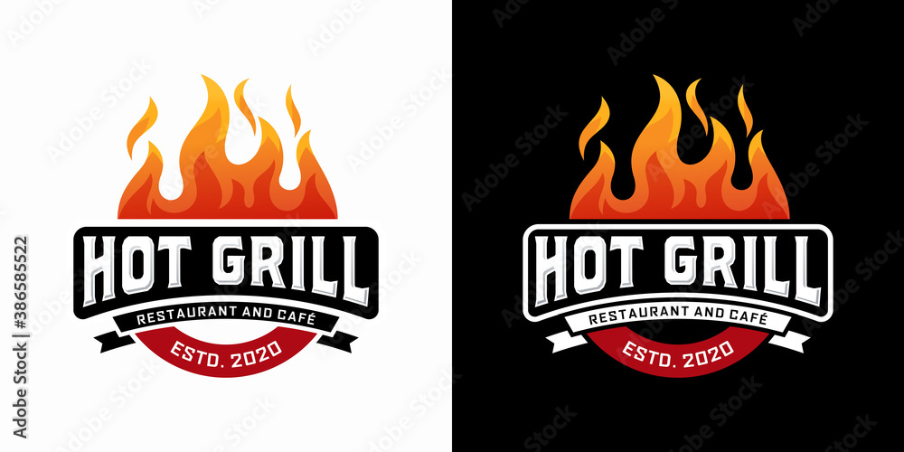 Hot Grill Logo Design Vector Template Stock Vector | Adobe Stock