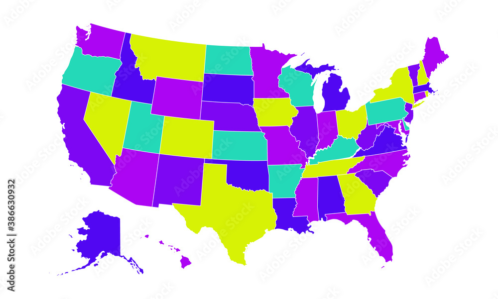 Colored United States Of America map. US background template. Map of ...