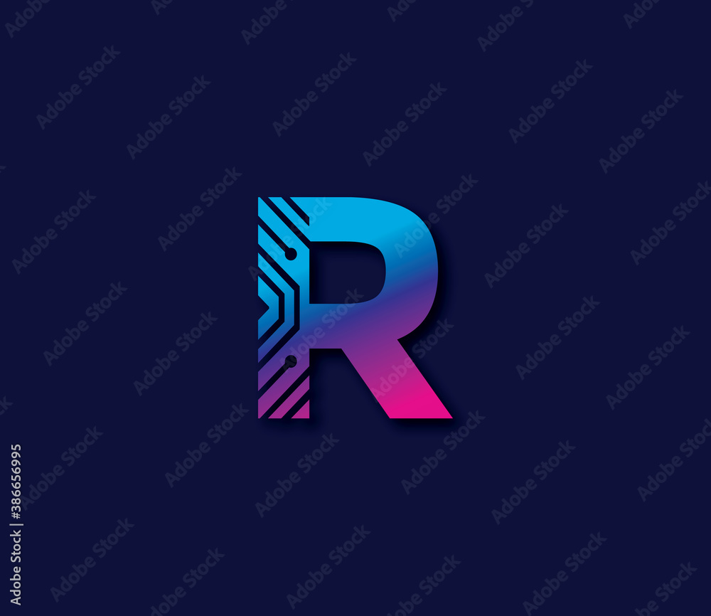 R Alphabet Technology Logo Design Concept Stock Vector | Adobe Stock