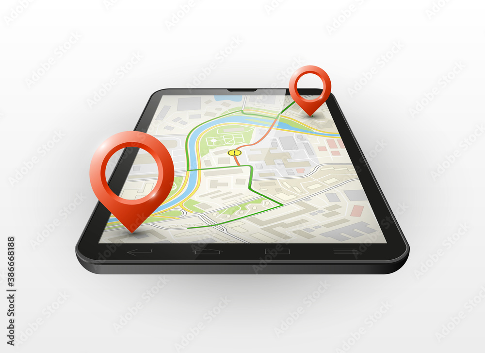 City map route delivery navigation smartphone, phone point marker ...