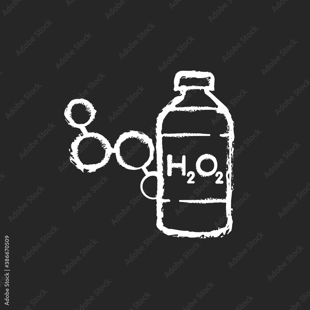 Hydrogen peroxide chalk white icon on black background. Medical ...