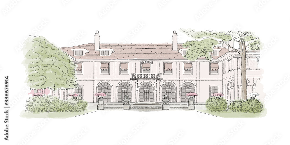Colorful sketch, wedding venue, architecture. Vector illustration Stock ...
