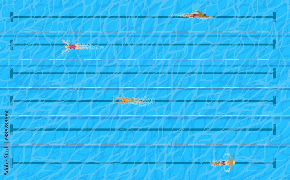 Image vectorielle Stock Pool with swimmers on lanes top view, vector ...