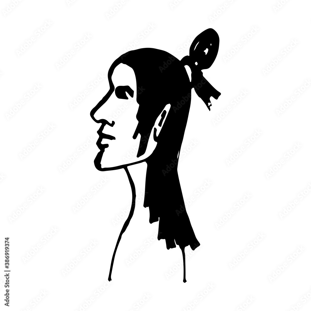 Half face silhouette. Vector hand drawn ink illustration. People's head ...
