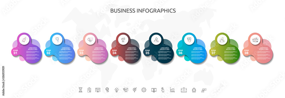 8 steps infographics with abstract labels. Vector template eight part ...