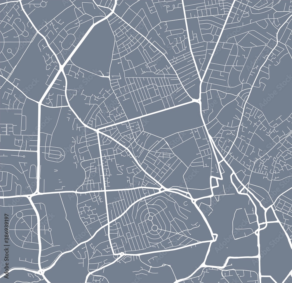 Detailed map of Nottingham city, linear print map. Cityscape panorama ...