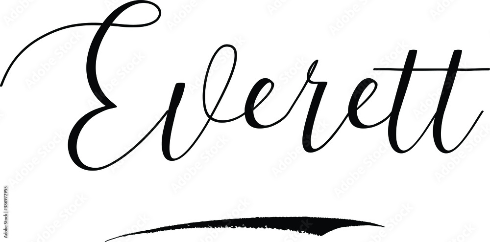 Everett-Male Name Cursive Calligraphy on White Background Stock Vector ...