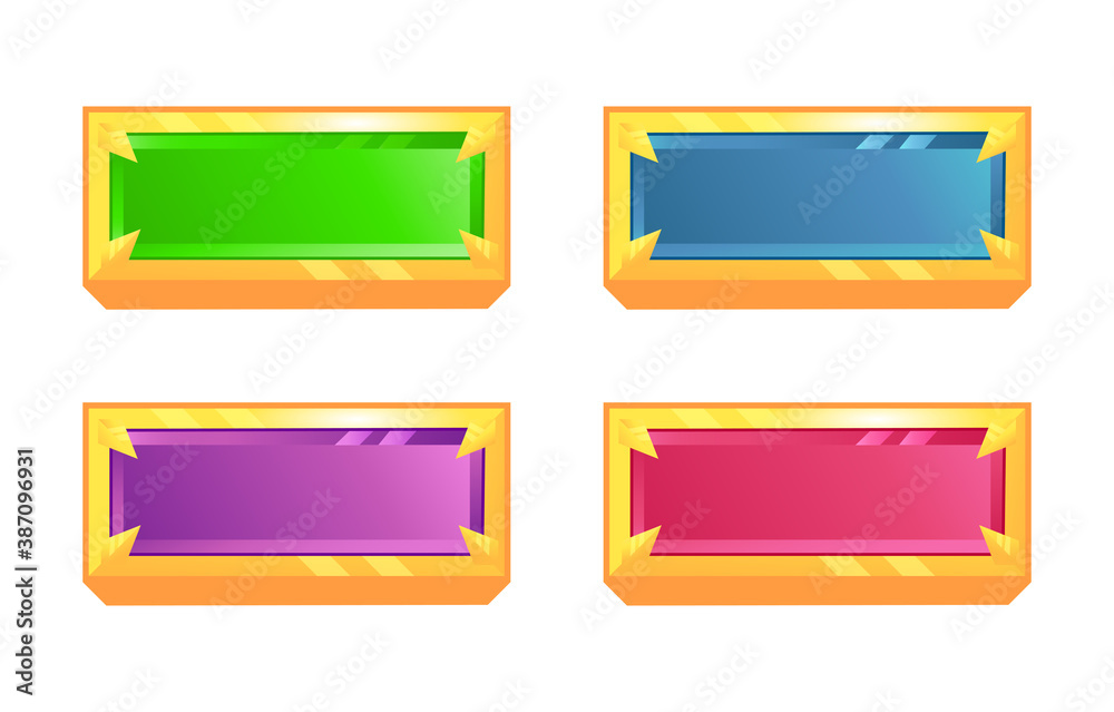 set of game ui diamond button with golden border in various color for ...