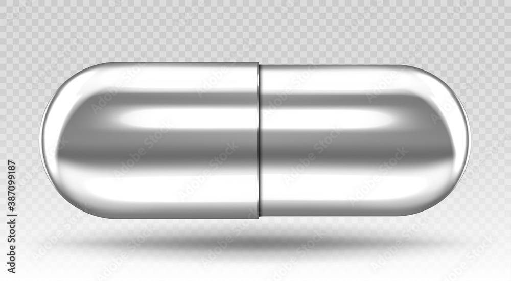 Silver medical capsule isolated on transparent background. Vector ...