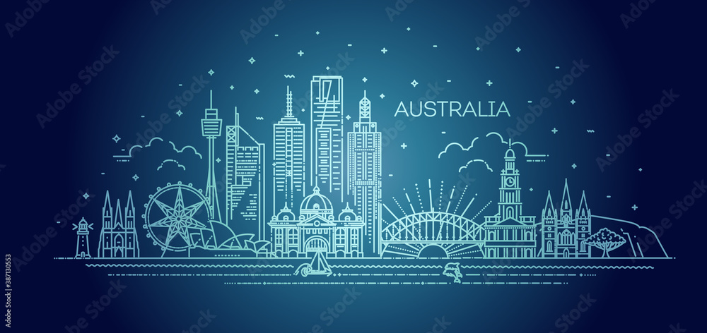 Australia architecture line skyline illustration. Linear vector ...