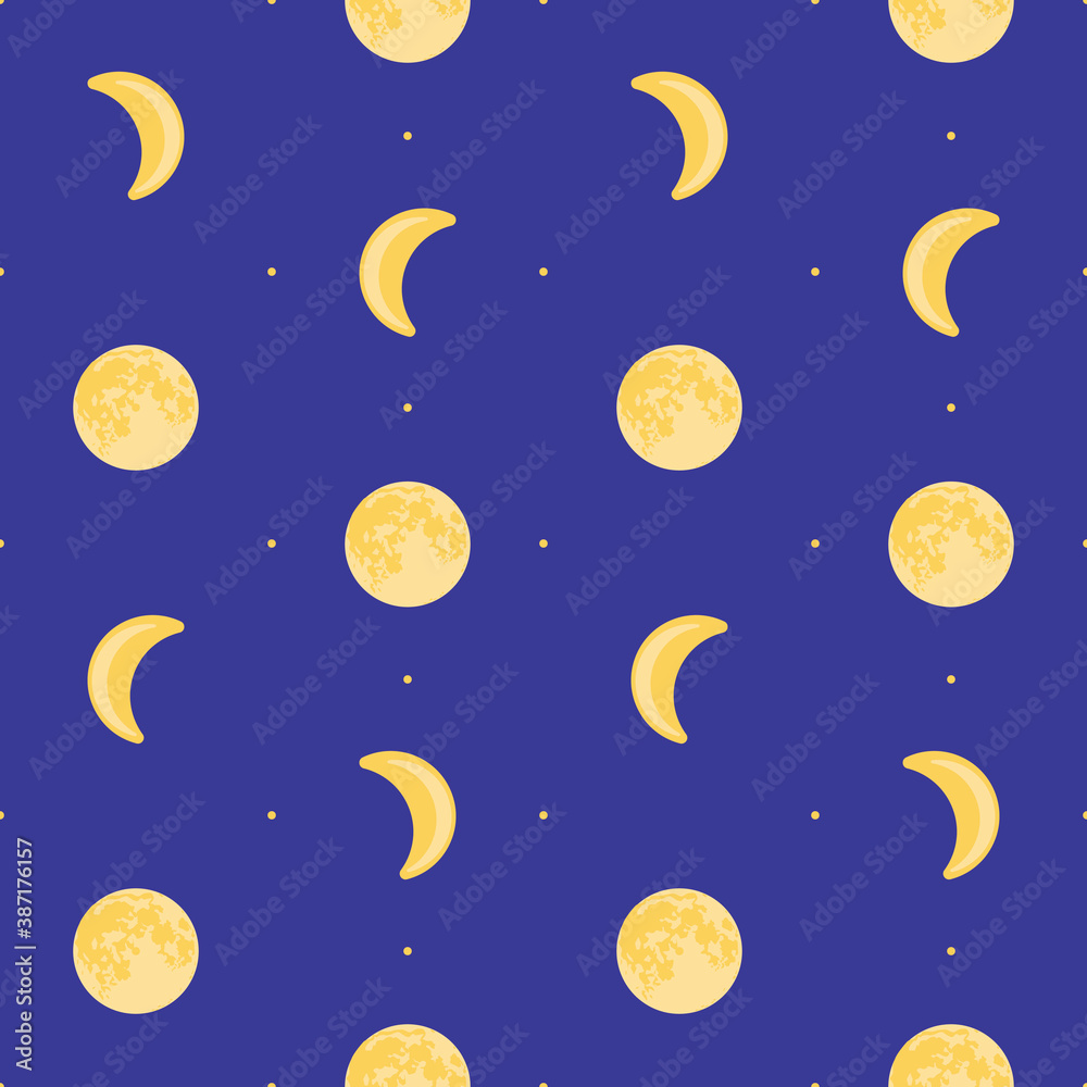 Seamless pattern with moon and month for printing on fabric, textile ...