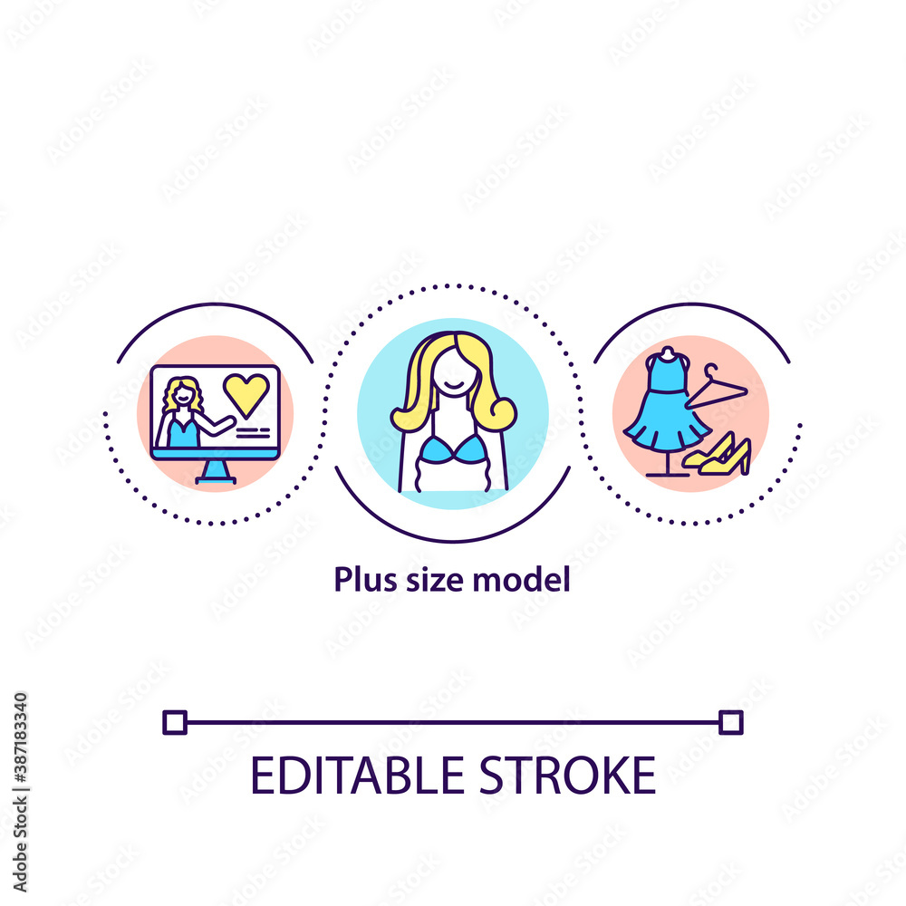 Plus size model concept icon. Divisions of modeling. Self-acceptance ...