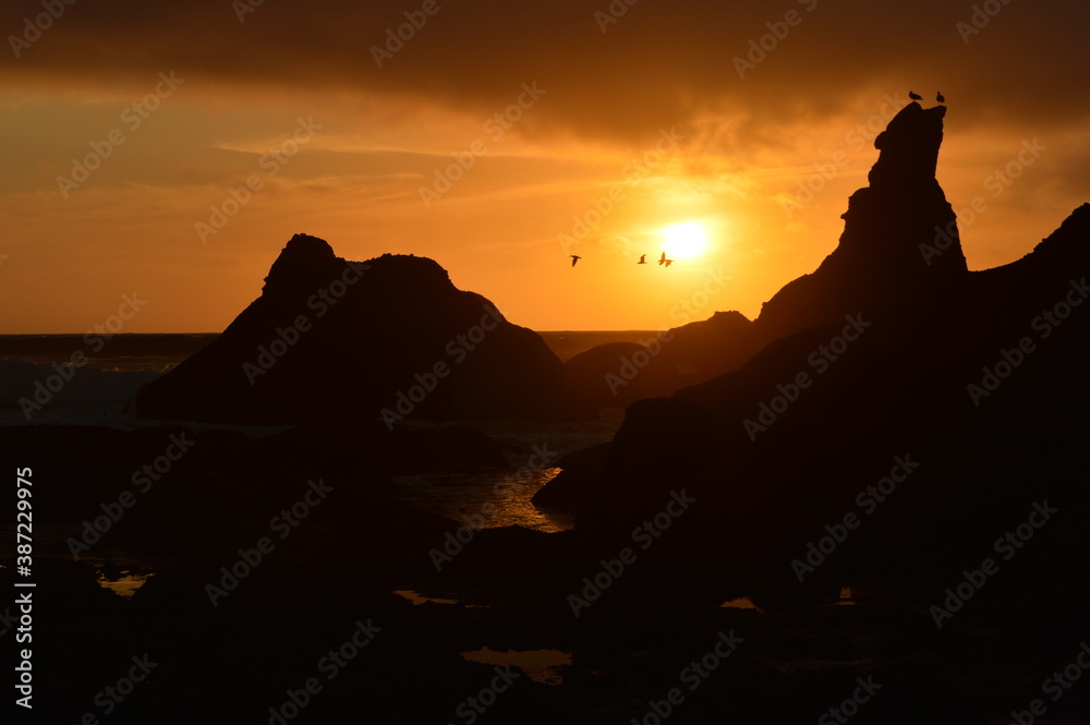 Sunset camping at the Shi Shi Beach in the Olympic National Park in the ...