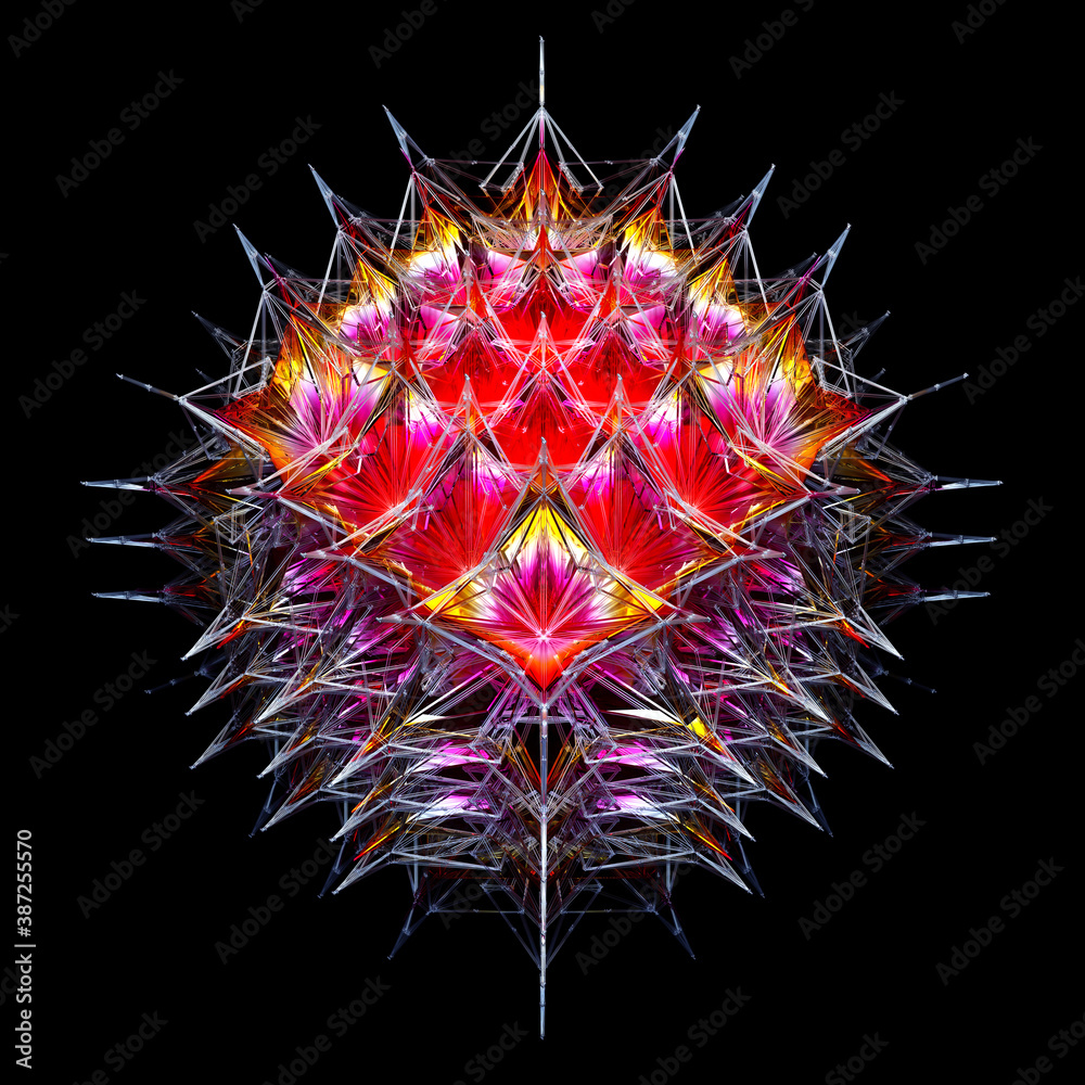 3d render of abstract art of surreal cyber fractal symmetry glass ...