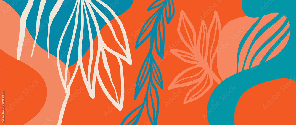Botanical abstract organic shapes background vector in warm earthy ...