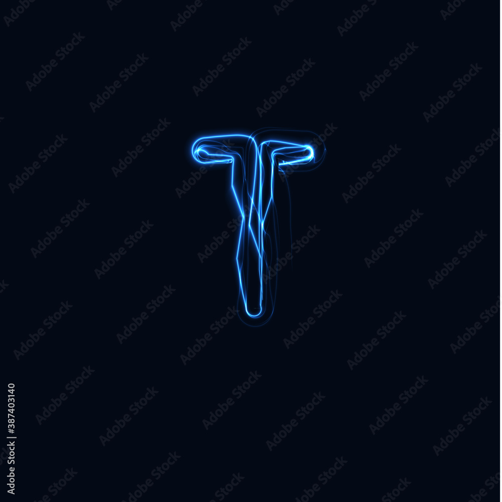 Lightning Realistic letter T, bright gloving logo, electric energy glow ...