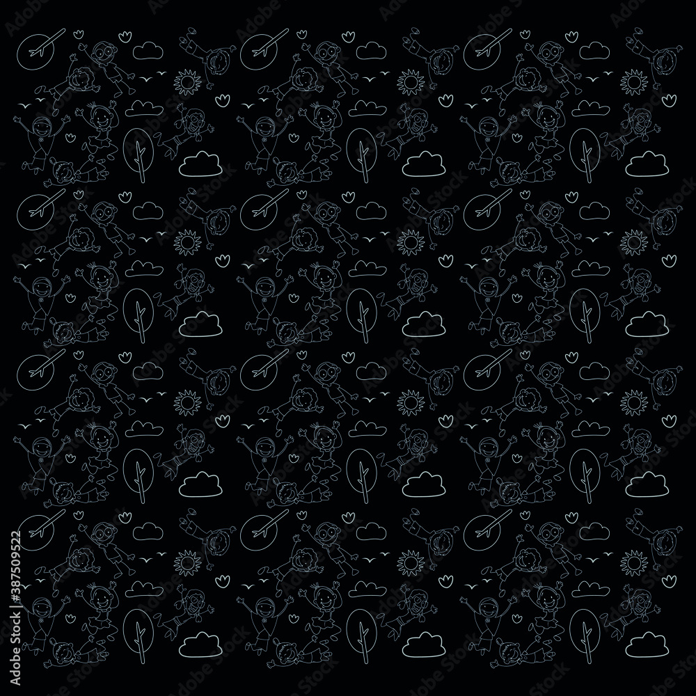 เวกเตอร์ Stock Wrapping paper with Children-Kids cartoon character for ...