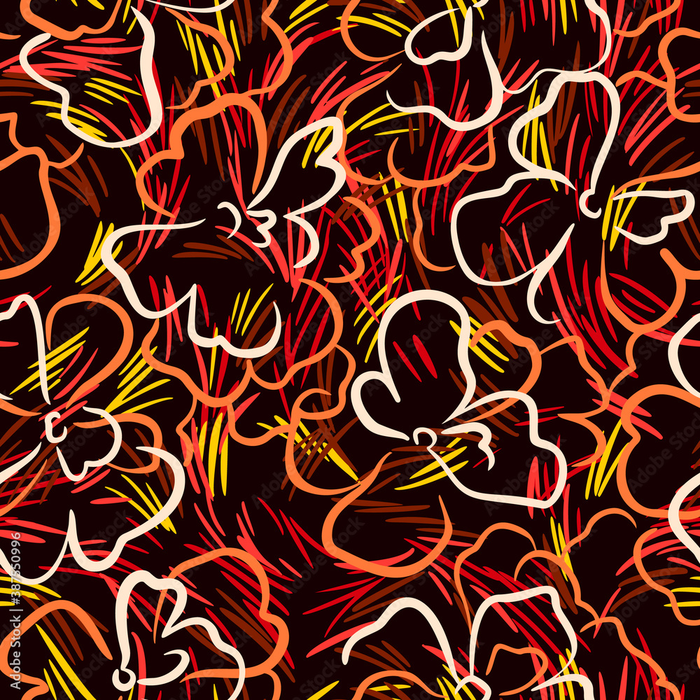 Floral seamless pattern. Summer nature botanical background. Large daisy flowers mixed with ...